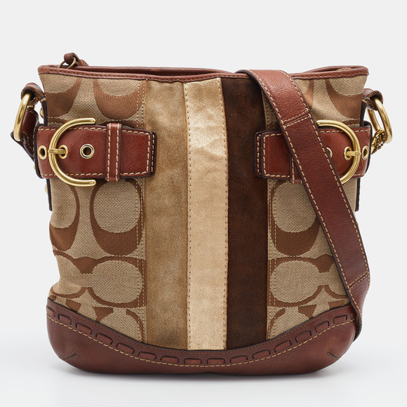 Coach | Bags | Coach Brownbeige Signature Canvas Suede And Leather ...